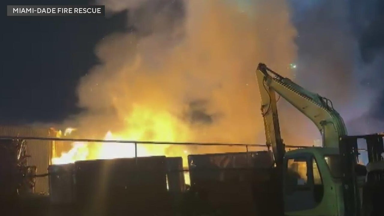 Miami-Dade Fire Rescue shares video of intense junkyard fire in Opa-locka