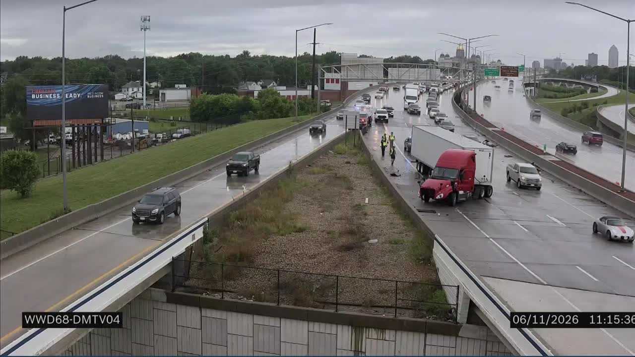 Des Moines traffic: I-235 eastbound down to 1 lane after semi crash