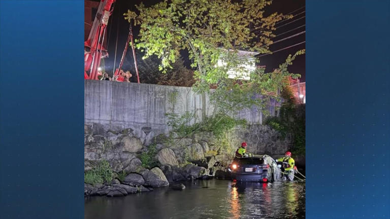 Two treated for minor injuries after car plunges into Dracut’s Beaver Brook