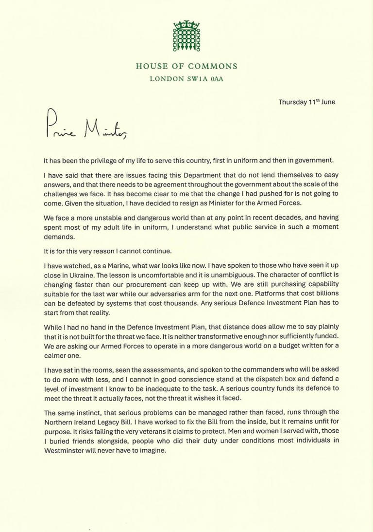 Al Carns's resignation letter – read in full as Armed Forces Minister ...