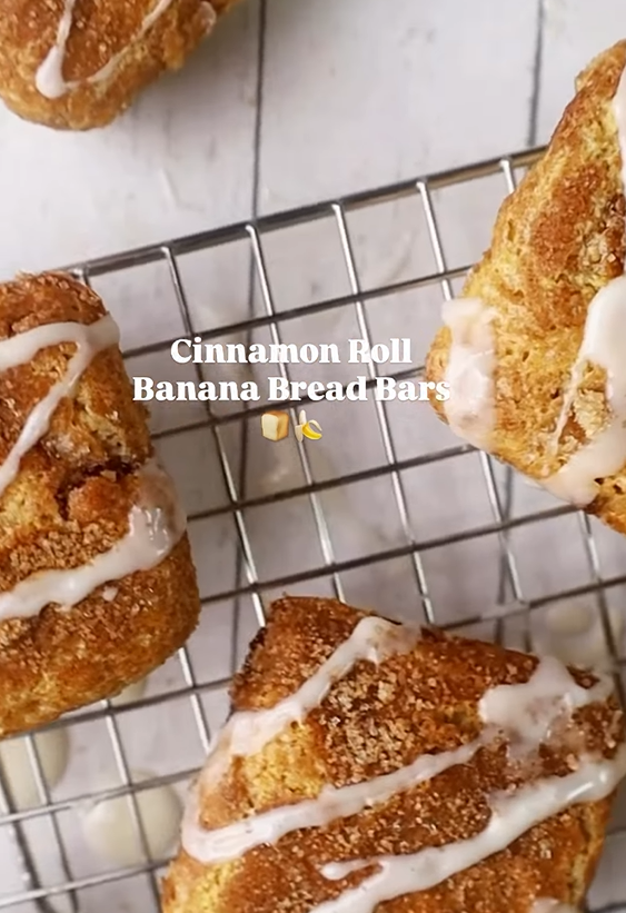 Cinnamon roll banana bread bars | Chickpea flour specialty bake