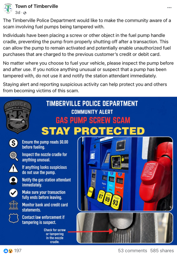 Criminals aren't using screws at gas pumps to scam customers, despite ...