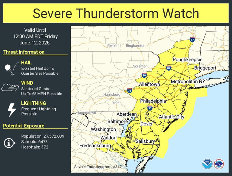 Severe thunderstorm watch declared for much of North Jersey