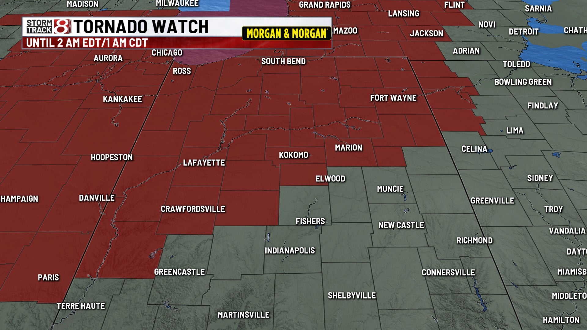 Tornado watches issued for central and northern Indiana