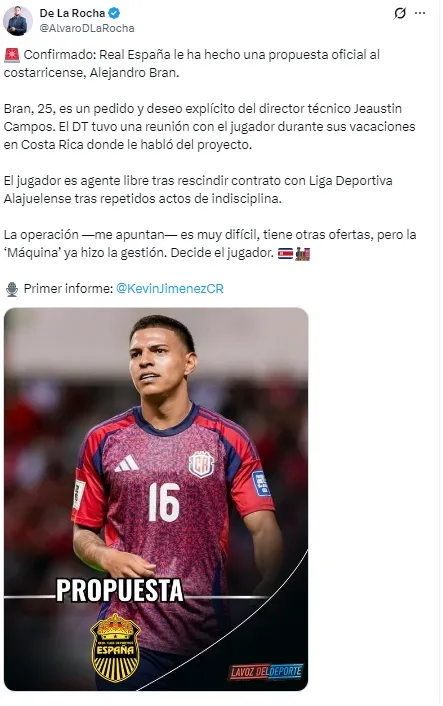 Alejandro Bran se acerca a Real España: los detalles de la oferta por ...
