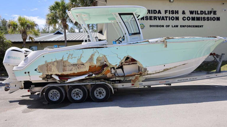 Jurors are taken to see George Pino's wrecked boat in North Miami lot