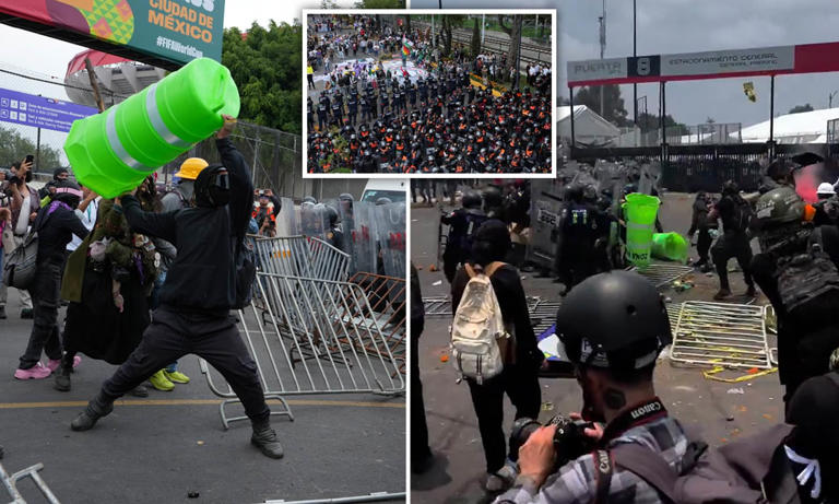 Chaos erupts outside Mexico City World Cup stadium as protesters fight ...