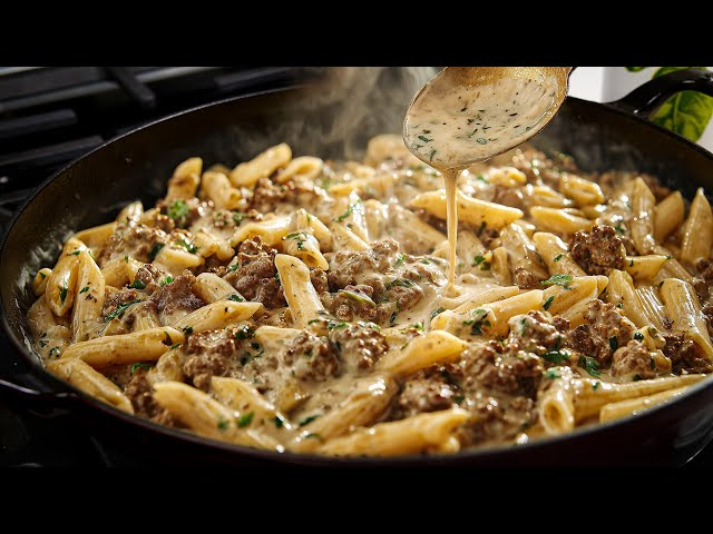 Super easy creamy ground beef pasta my family requests every week!