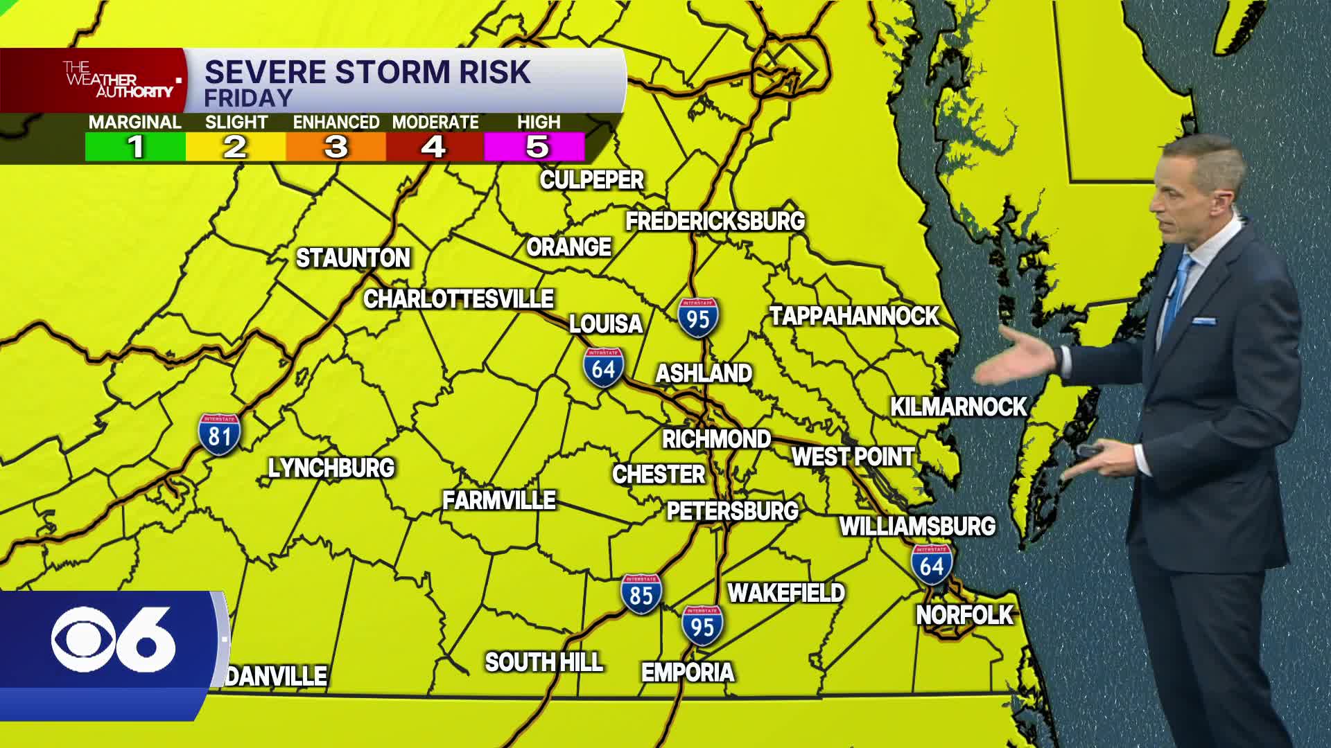 Level 2 risk for severe weather for all of Virginia on Friday