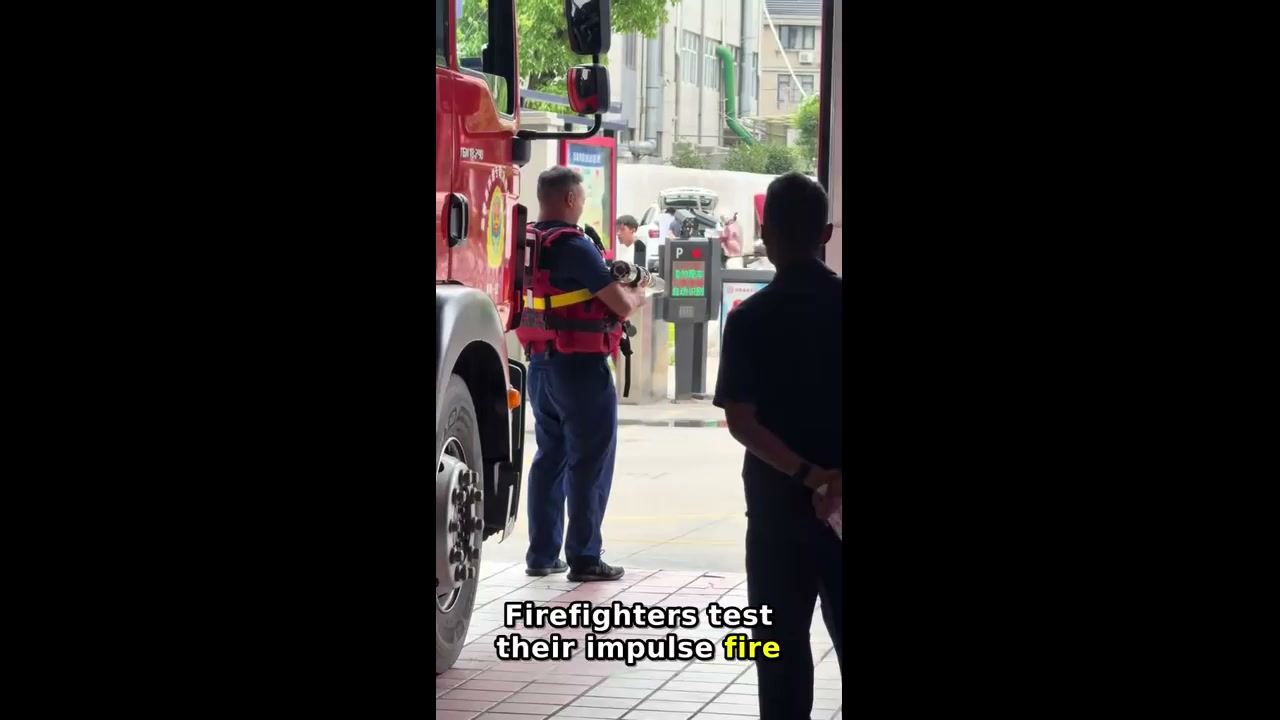 Firefighter's equipment test sparks loud surprise in China