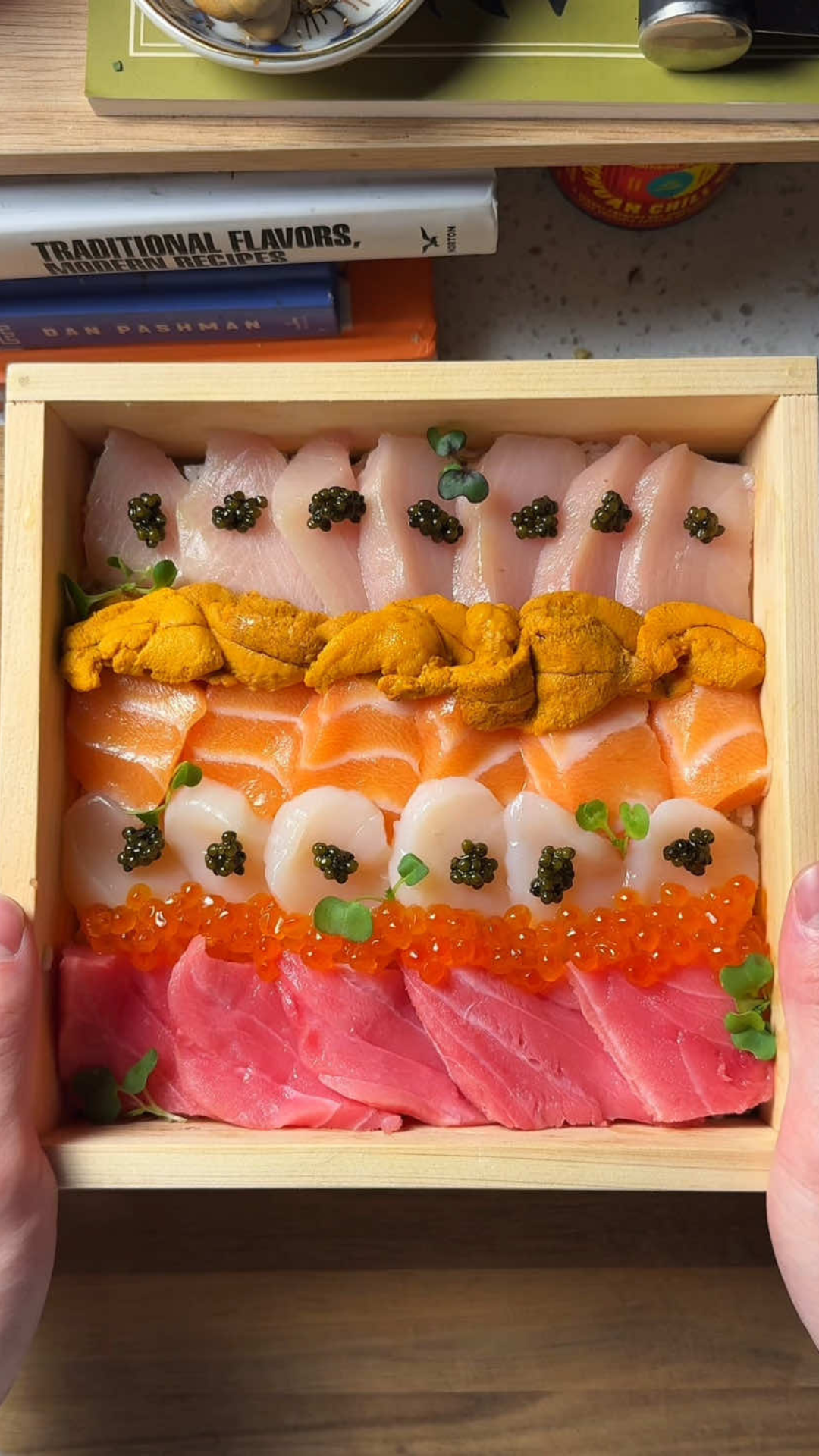 Premium sashimi box with rice and fresh seafood
