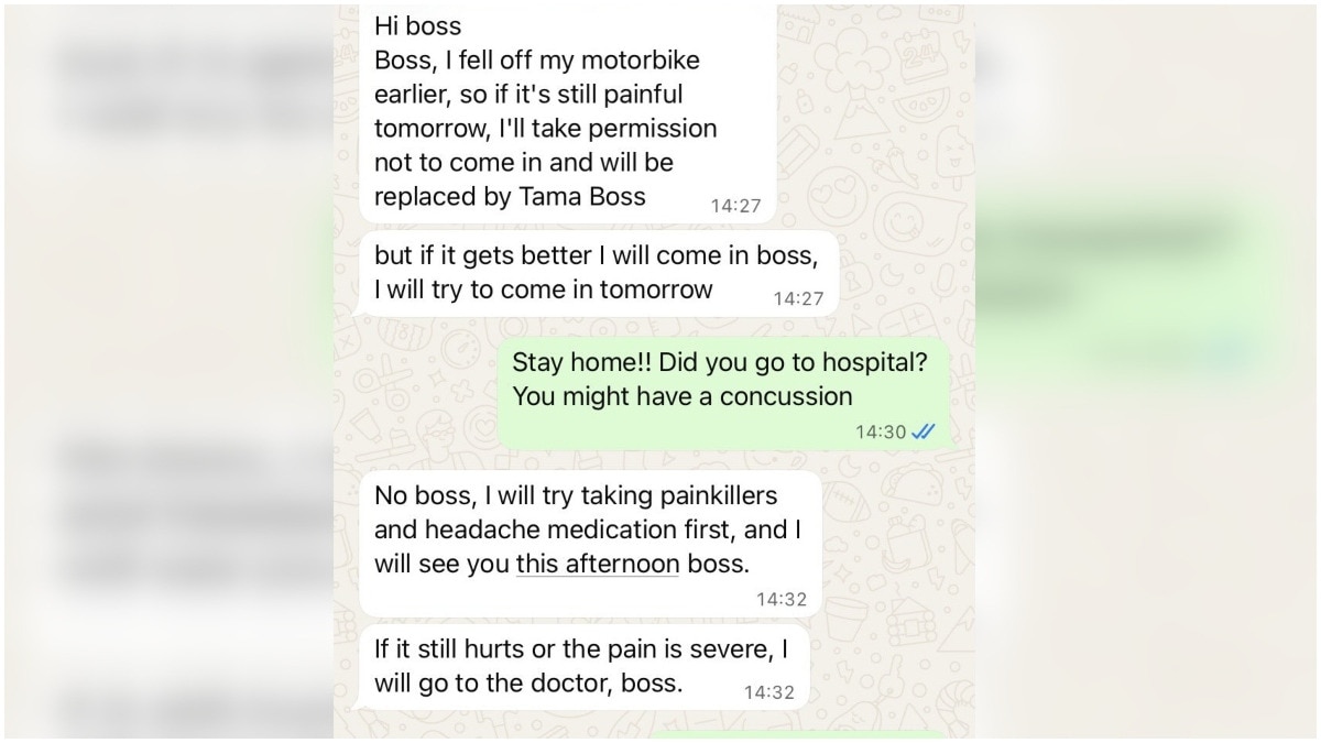 Bali employee tells boss he wants to work after bike accident, her ...