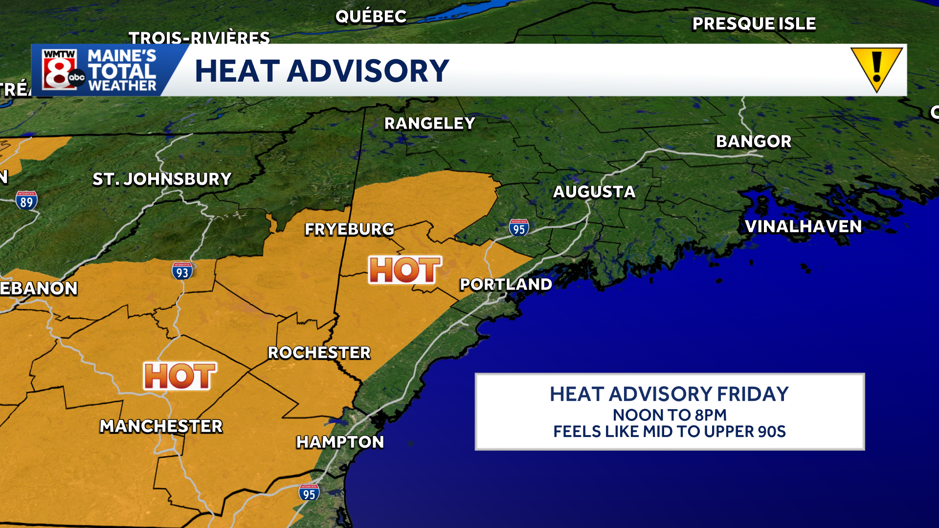 Heat advisory in effect for interior southern Maine