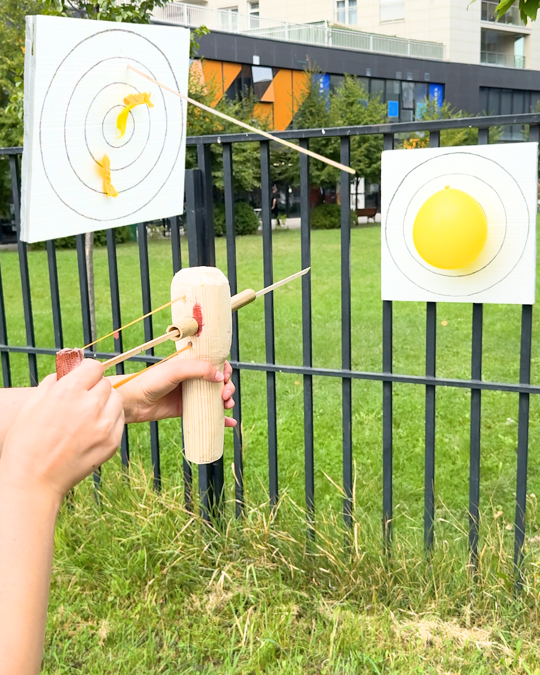 Popping balloons with a custom slingshot