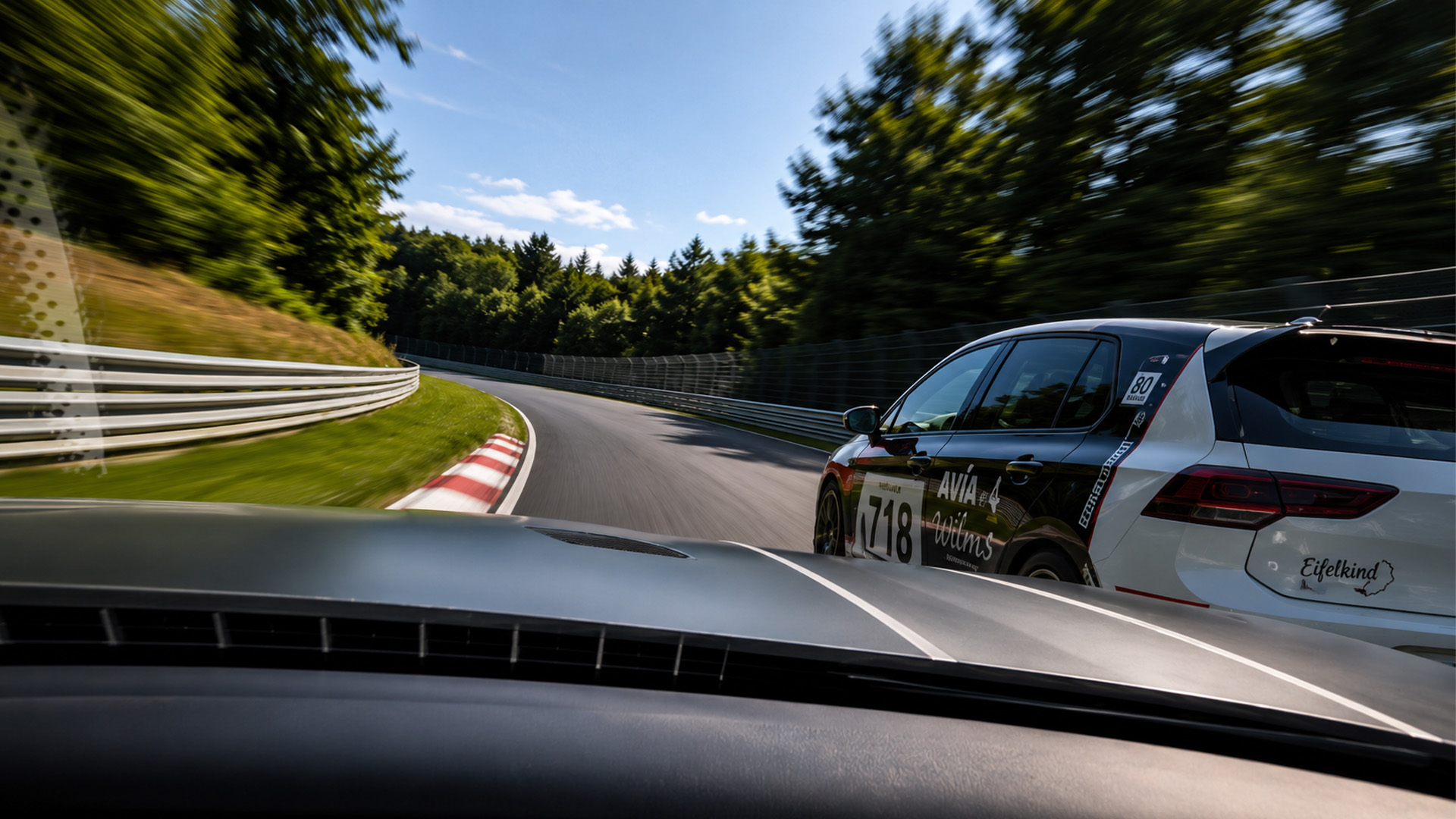 Avoiding crash with Volkswagen Golf during track run