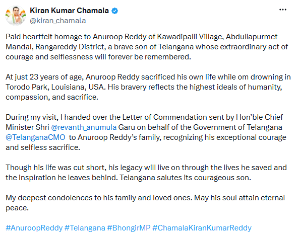 23-year-old Telangana man dies saving friends from drowning in US