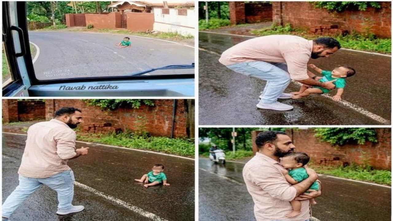 Kerala: Toddler crawls onto busy road, bus crew's split-second move ...