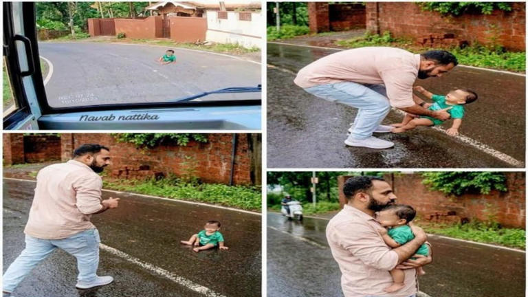 Kerala: Toddler crawls onto busy road, bus crew's split-second move ...