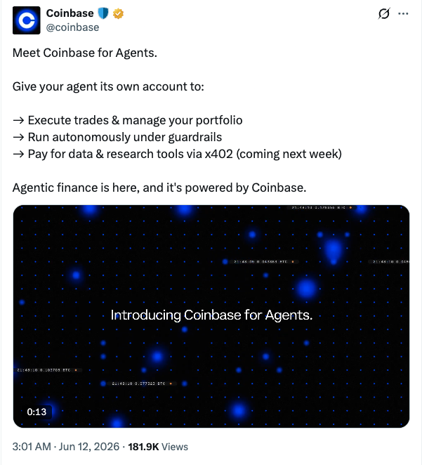 Coinbase launches tool letting AI agents make payments and trade crypto