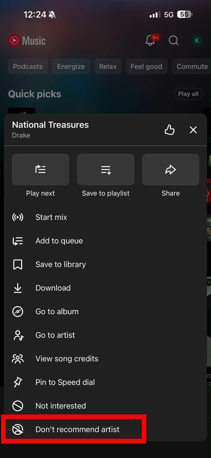 YouTube Music's new 'don't recommend artist' button only works where it ...