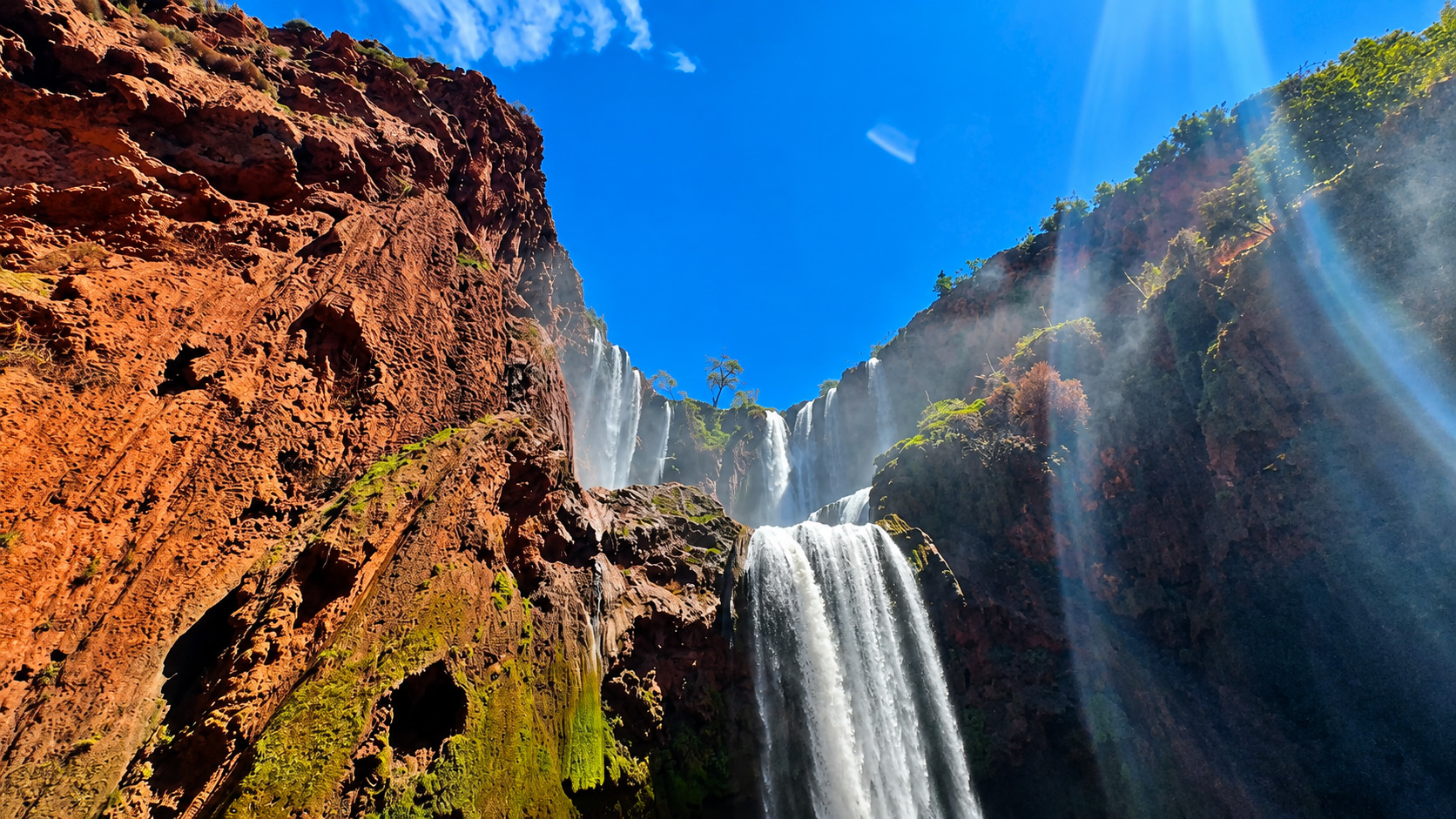 Ouzoud waterfalls plunging into a deep gorge in Morocco