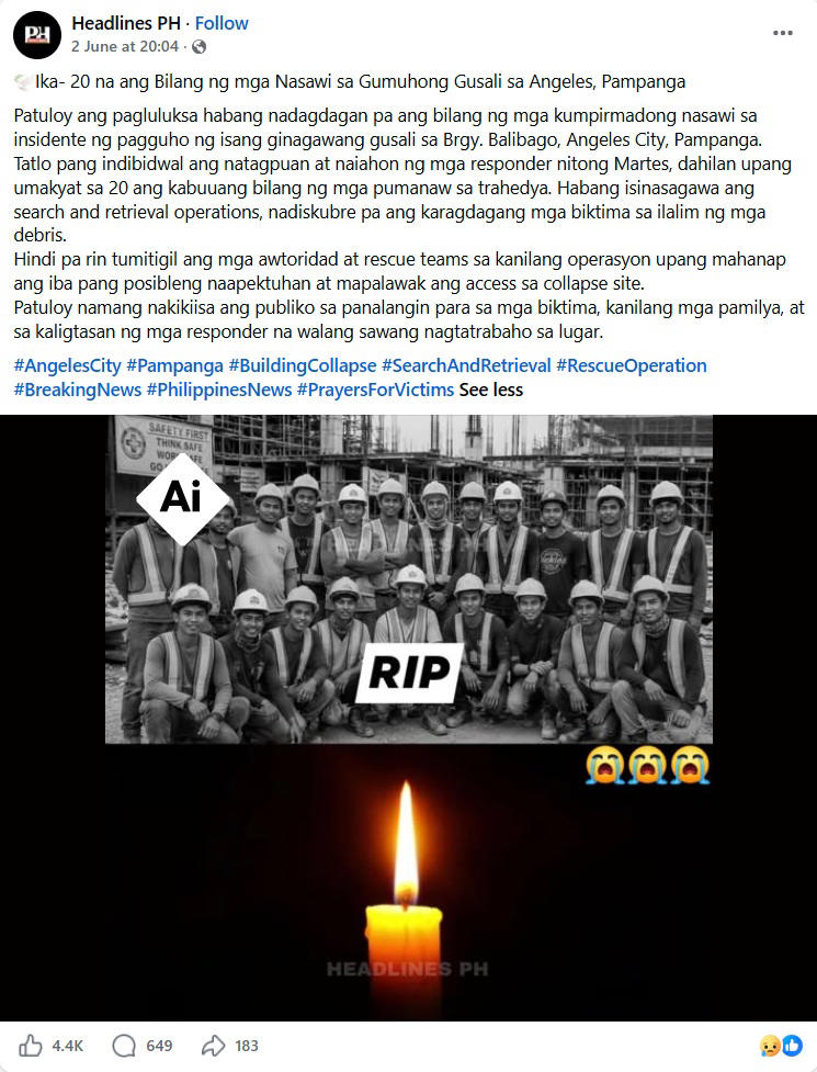 AI image, unrelated building collapse photo falsely linked to deadly ...