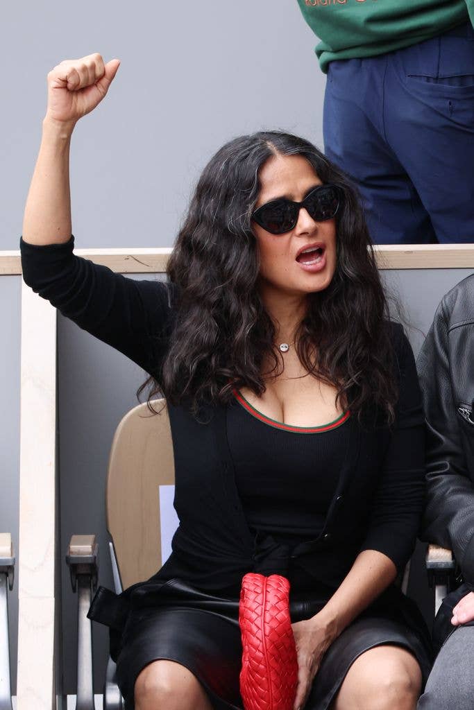 Salma Hayek turns heads in red hot power suit during World Cup opening ...