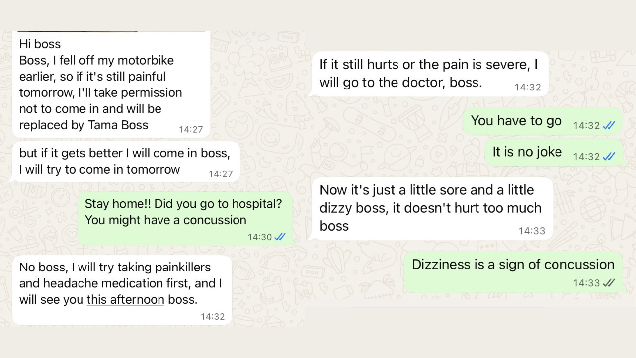 Man insists on coming to work after accident, boss asks him to go to ...