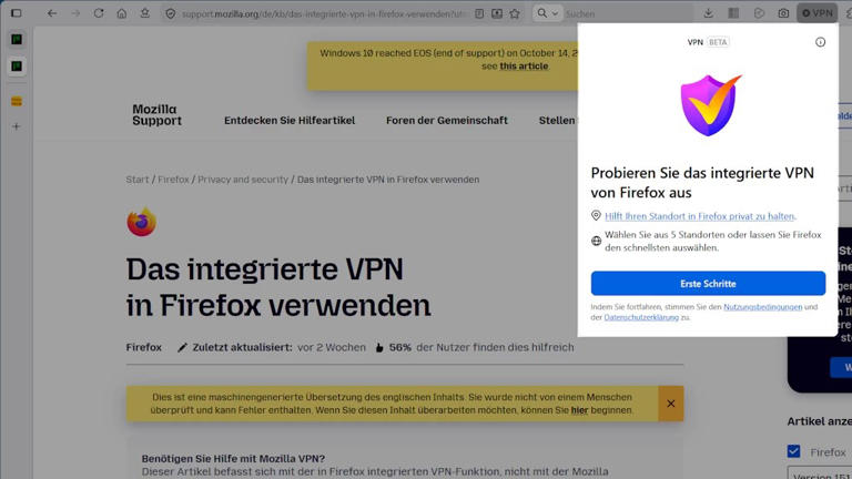 Firefox: Gratis-VPN ohne Limits und ein Widget zur Fußball-WM