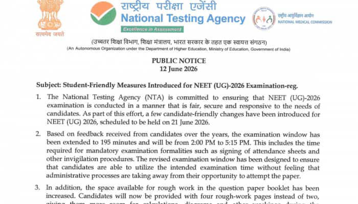 NEET re-exam 2026: 195 minutes, 4 rough-work pages; NTA revises exam format
