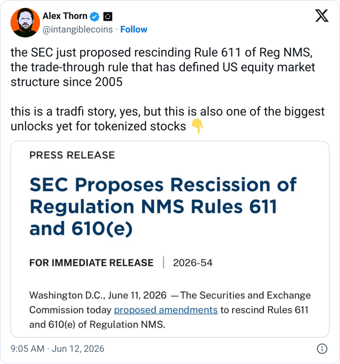 SEC plan to scrap ‘Rule 611’ positive for tokenized US stocks: Galaxy
