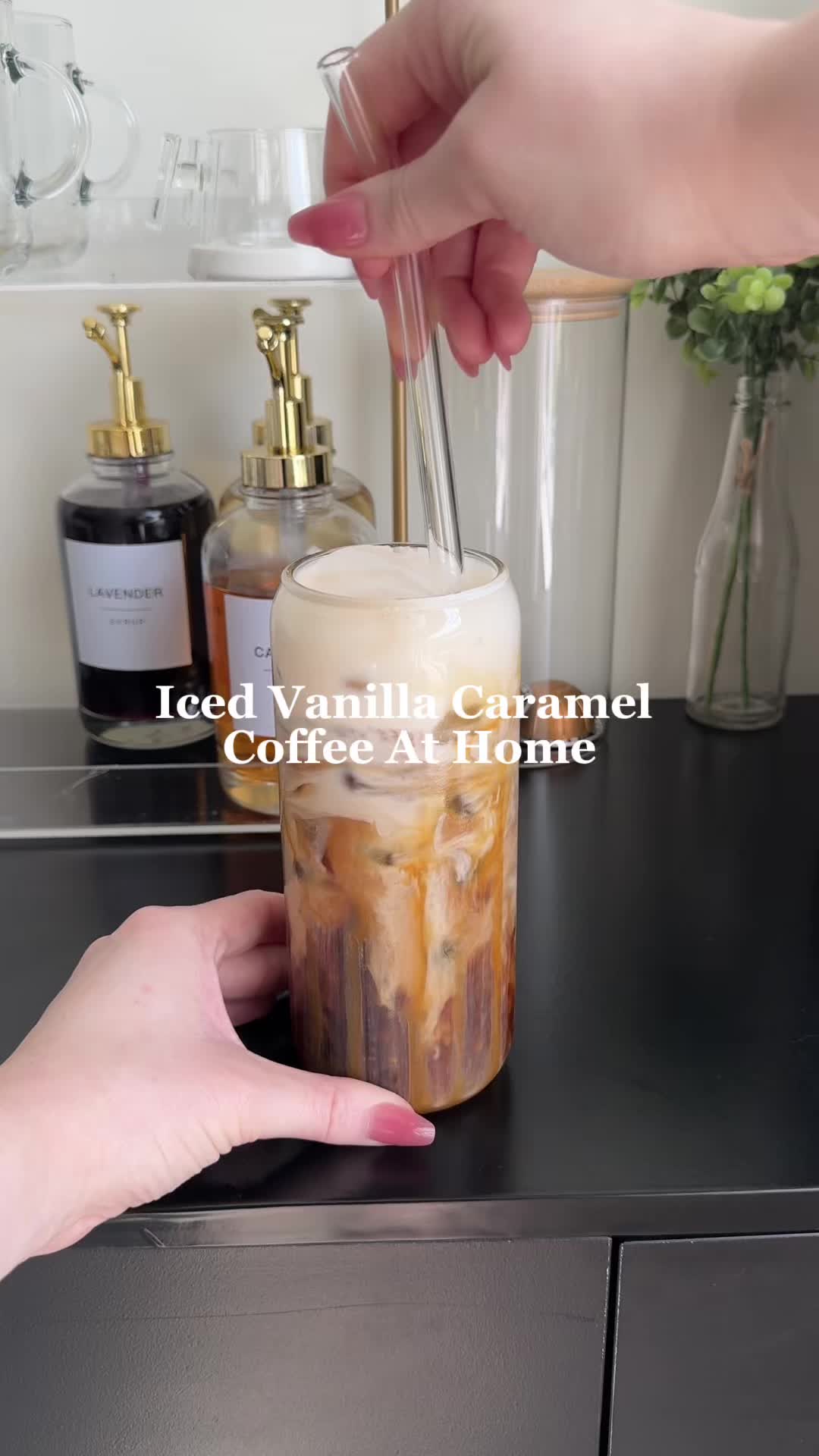 Iced vanilla caramel coffee at home