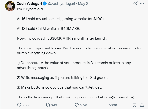 From a $100K app sale to $40M Cal AI: 19-year-old Zach Yadegari ...