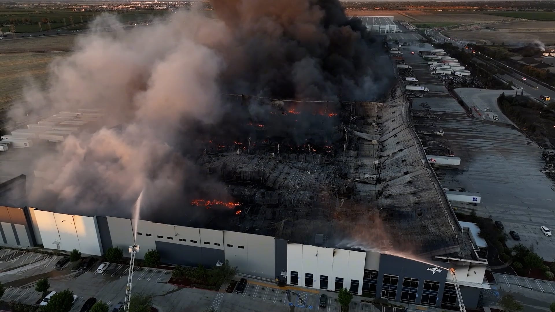 Massive fire engulfs medical supply warehouse in California