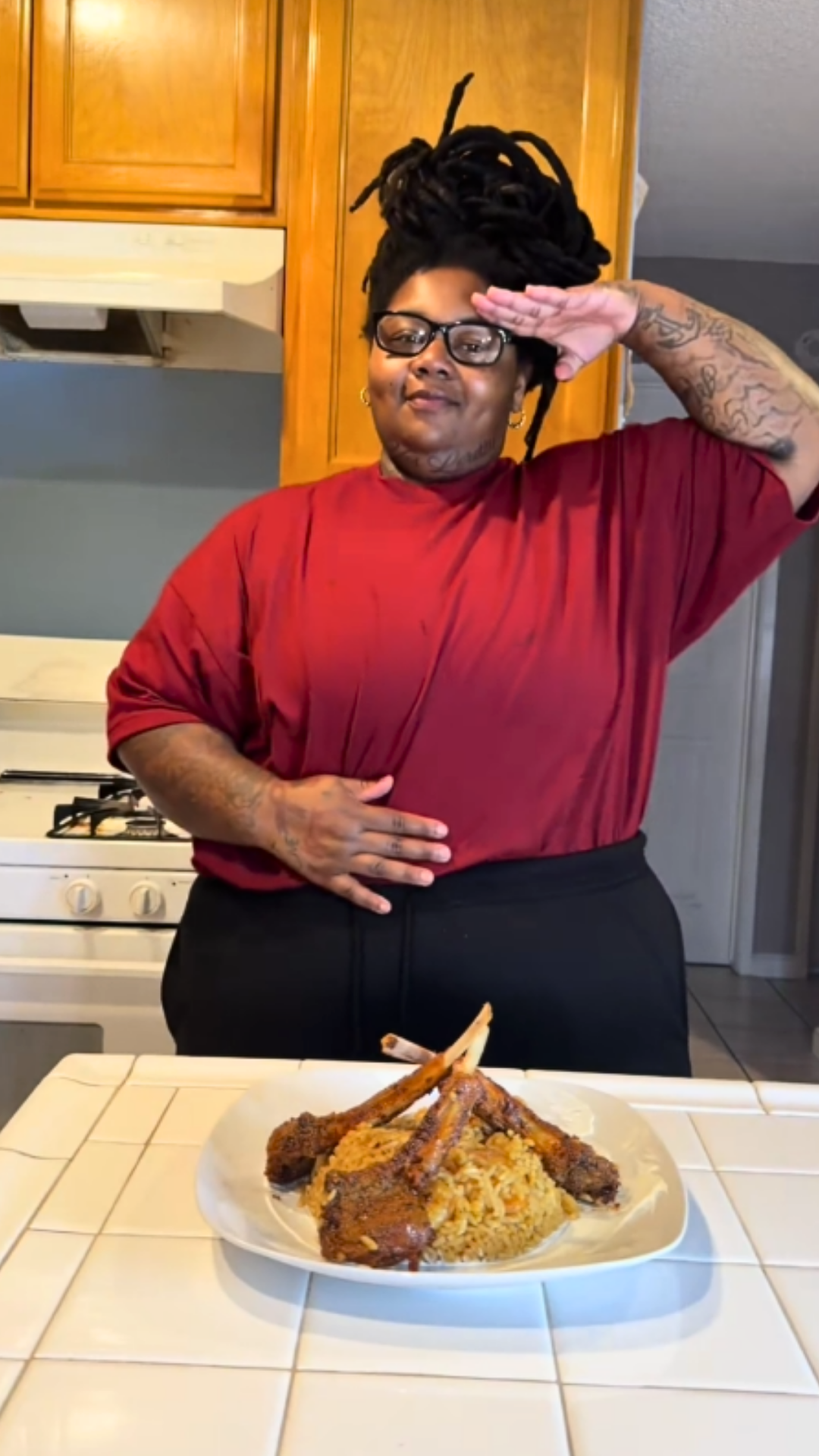 Shrimp fried rice and juicy lamb chops