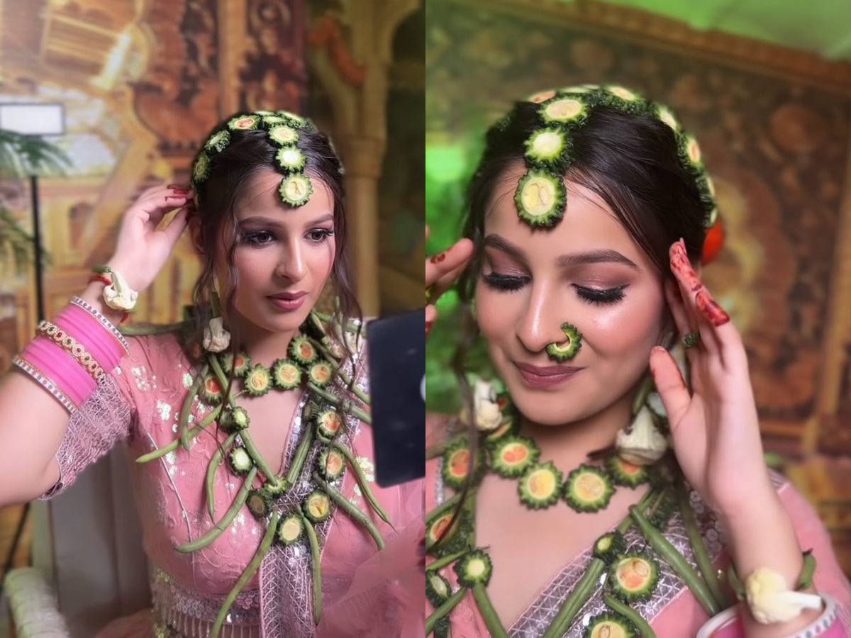 'Healthy jewellery': Viral bride wears karela, gobi, tamatar & beans as ...