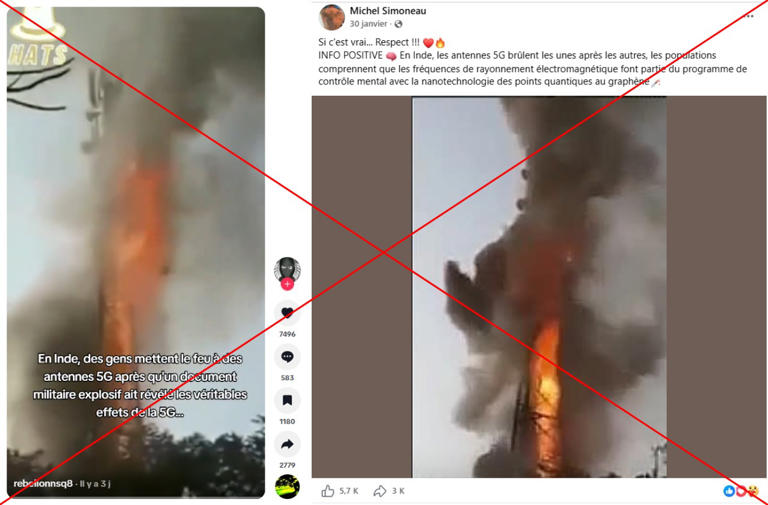 Cette vidéo d'une antenne-relais en feu en Inde n'a aucun lien avec la 5G