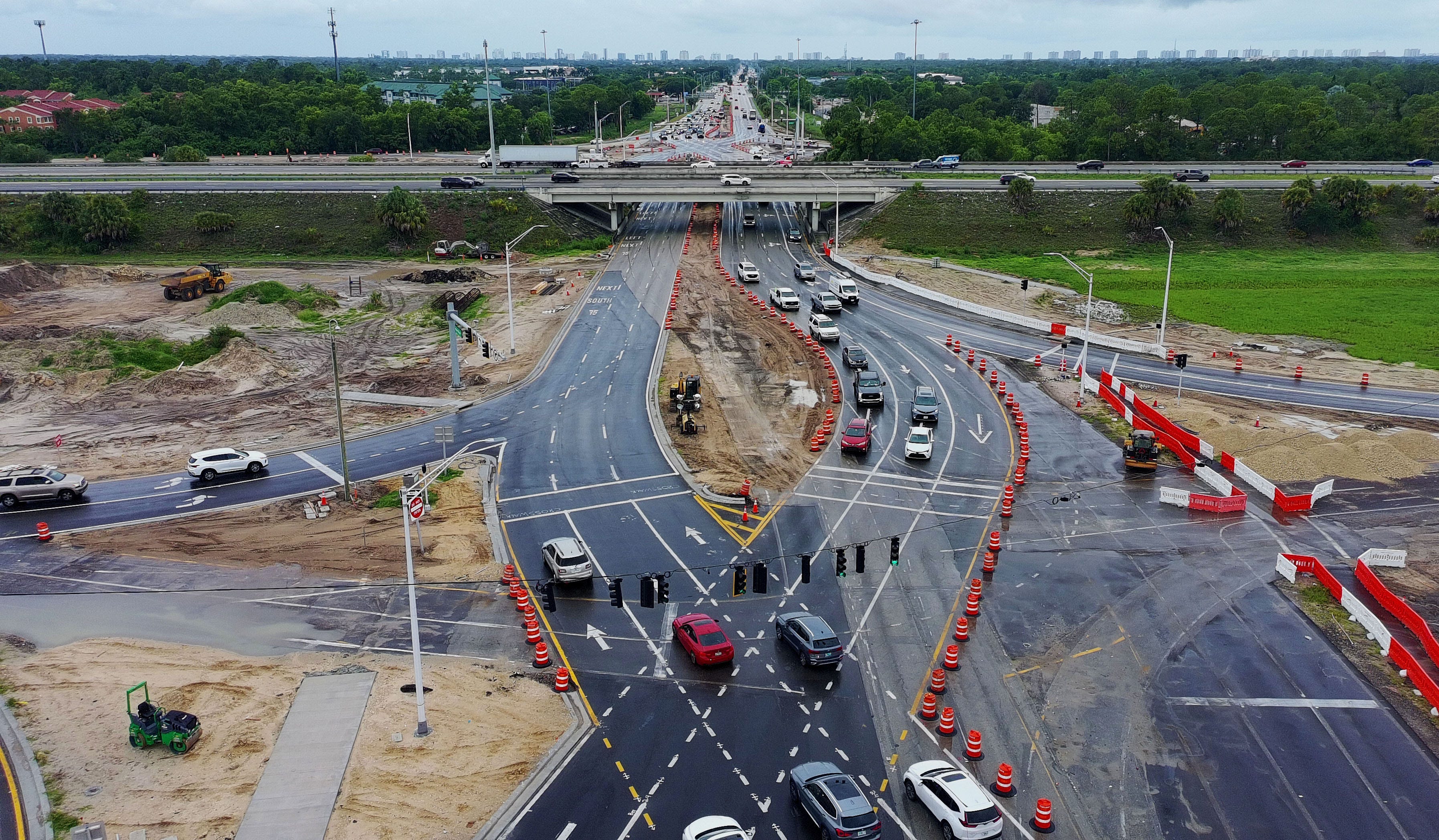 Drone video provide shows new I-75 diverging diamond in Collier County