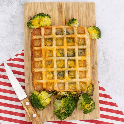 Smashed broccoli & cheddar waffles