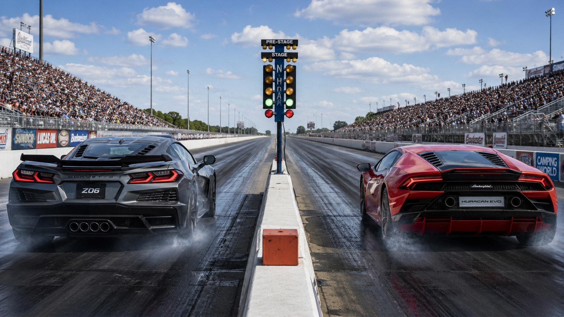 Chevrolet Corvette Z06 and Huracan EVO drag race showdown