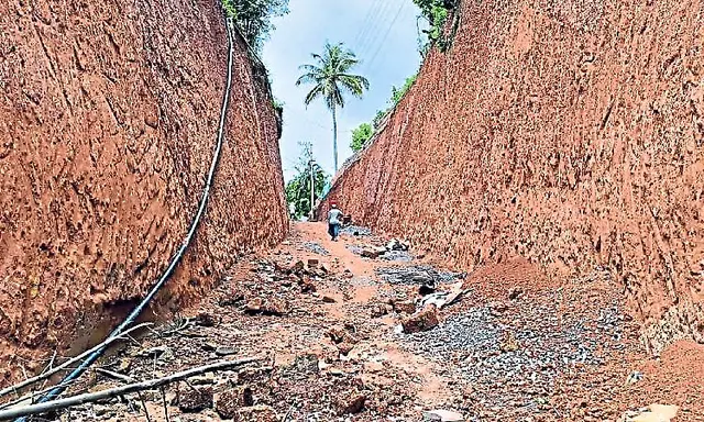 Guddathota residents face danger as deep trench created for road ...