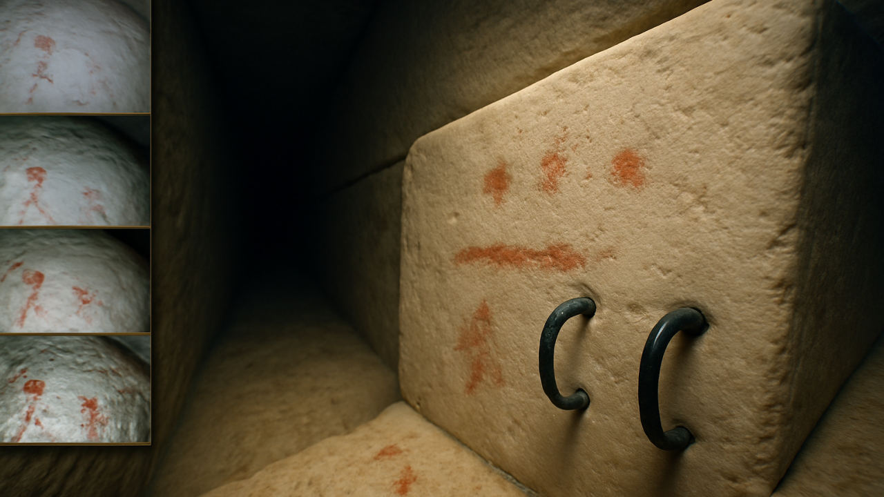 Red ochre symbols found sealed behind a block nobody was meant to open