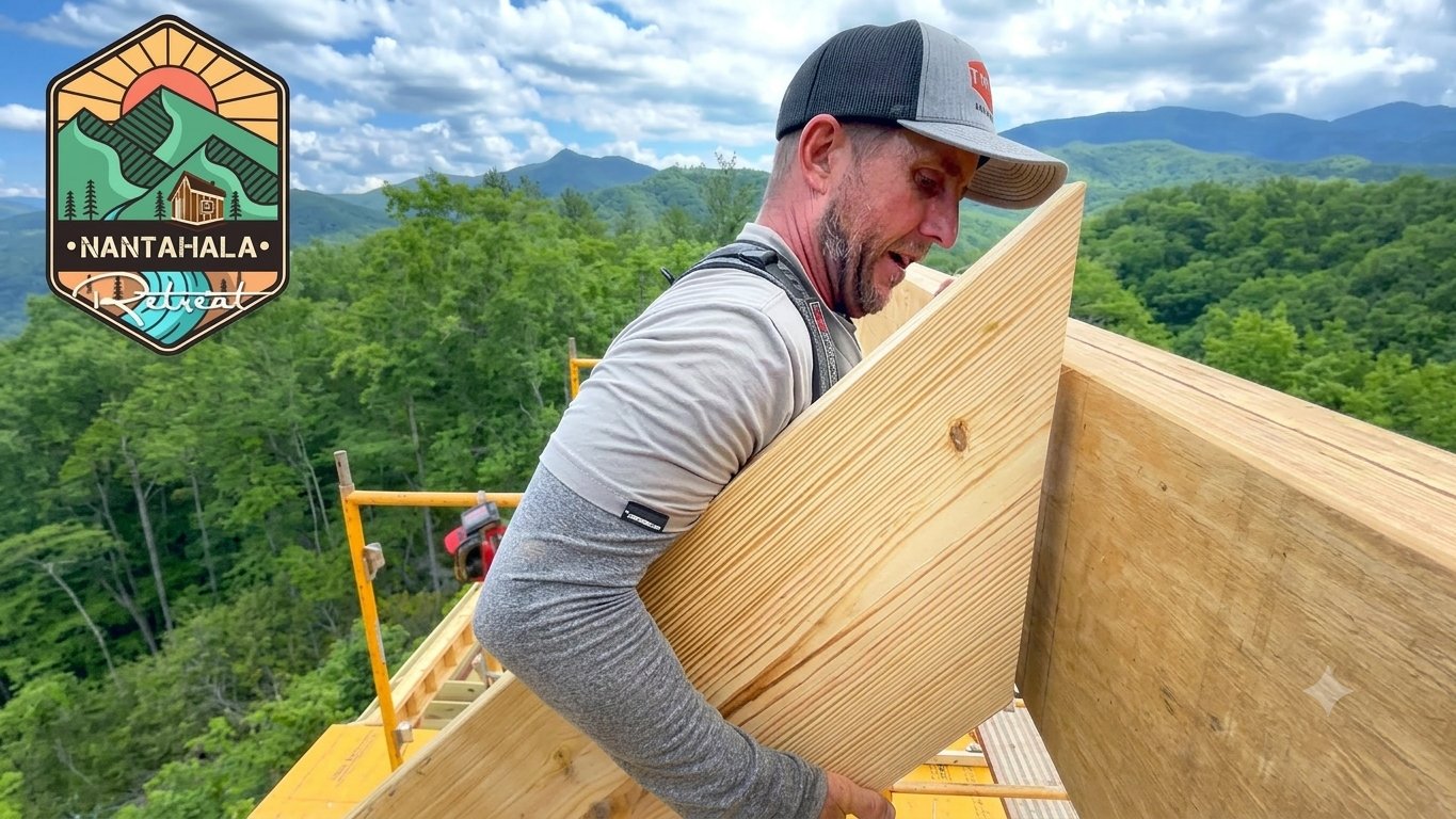 Steep roof work at Nantahala Retreat #12