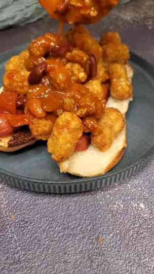 Loaded chili dog with big comfort food flavor