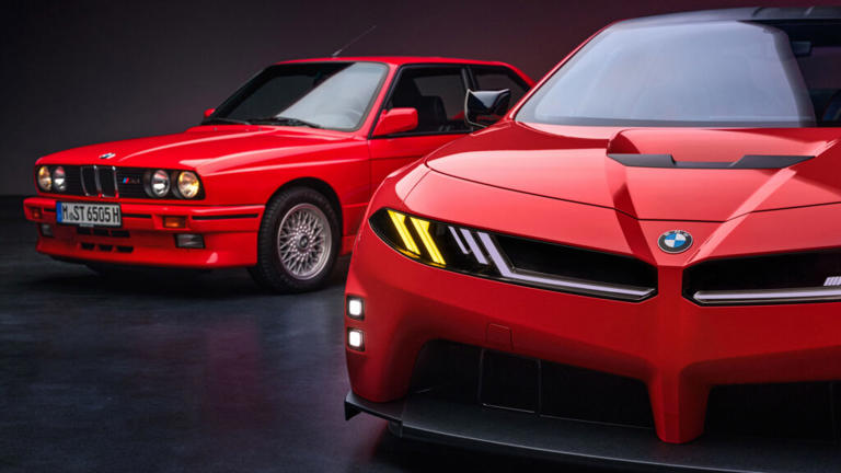 BMW’s electric M3 concept stands next to the E30 and hopes you approve