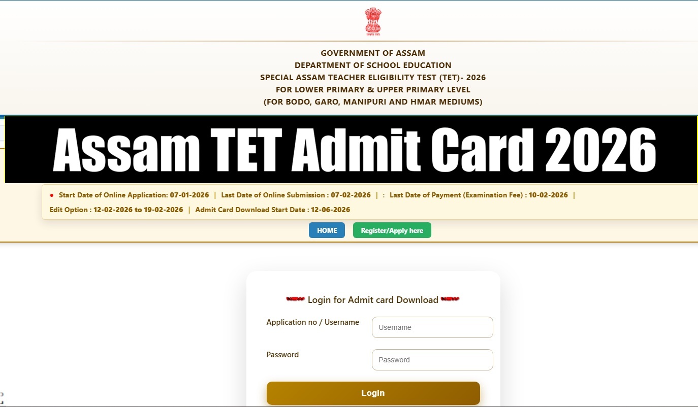Assam TET admit card 2026 out at site.sebaonline.org: Download special ...