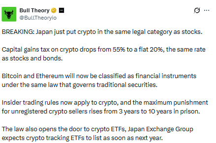Japan advances crypto bill to reclassify digital assets and cut taxes ...
