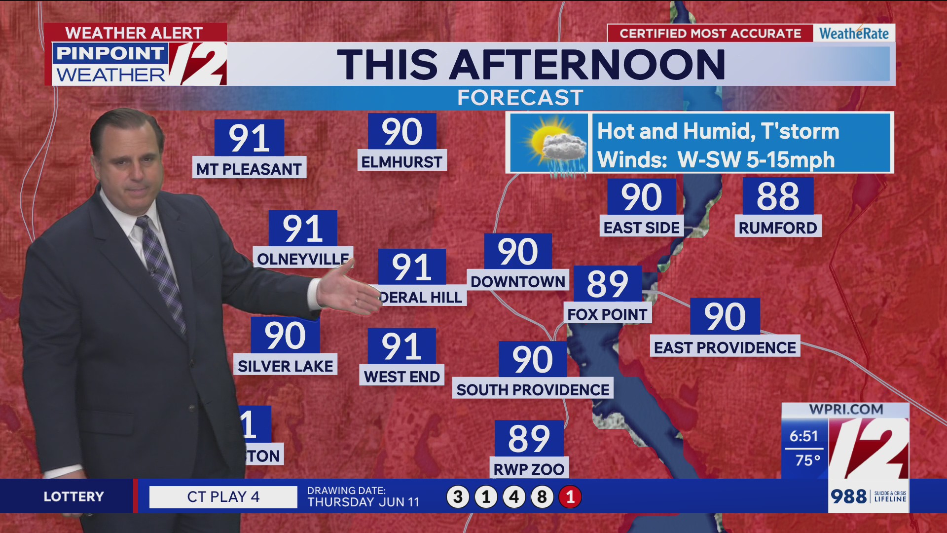 WPRI 12 weather forecast for 6/12/26: Showers this morning, then hot ...