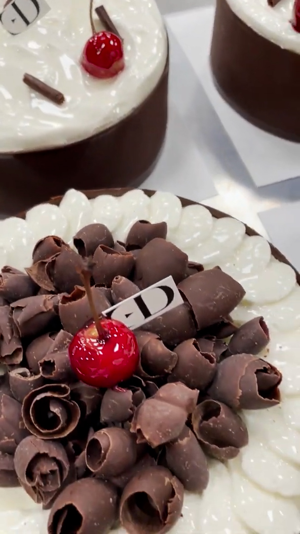 Classic German black forest cake with cherries and cream