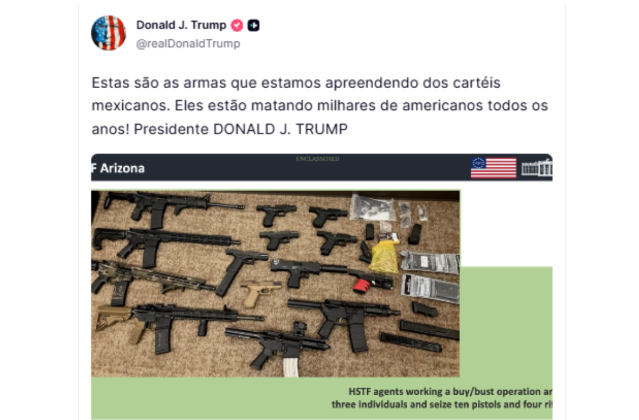 Trump exibe arsenal apreendido de cartéis e promete muro completo na ...